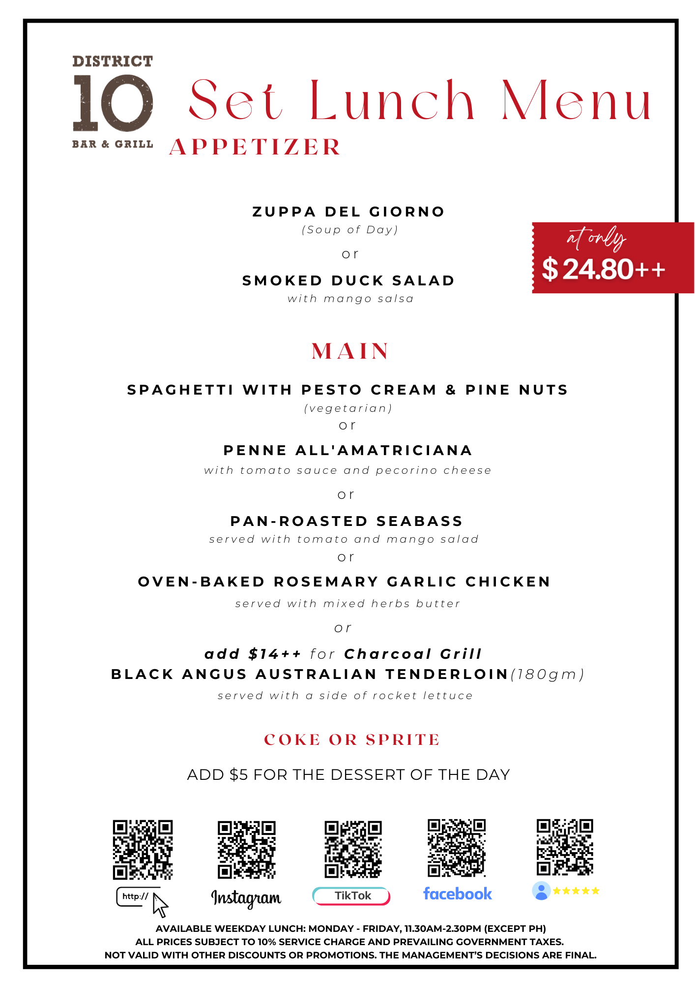 District 10 Menu Prices & Promotions in Singapore 2024