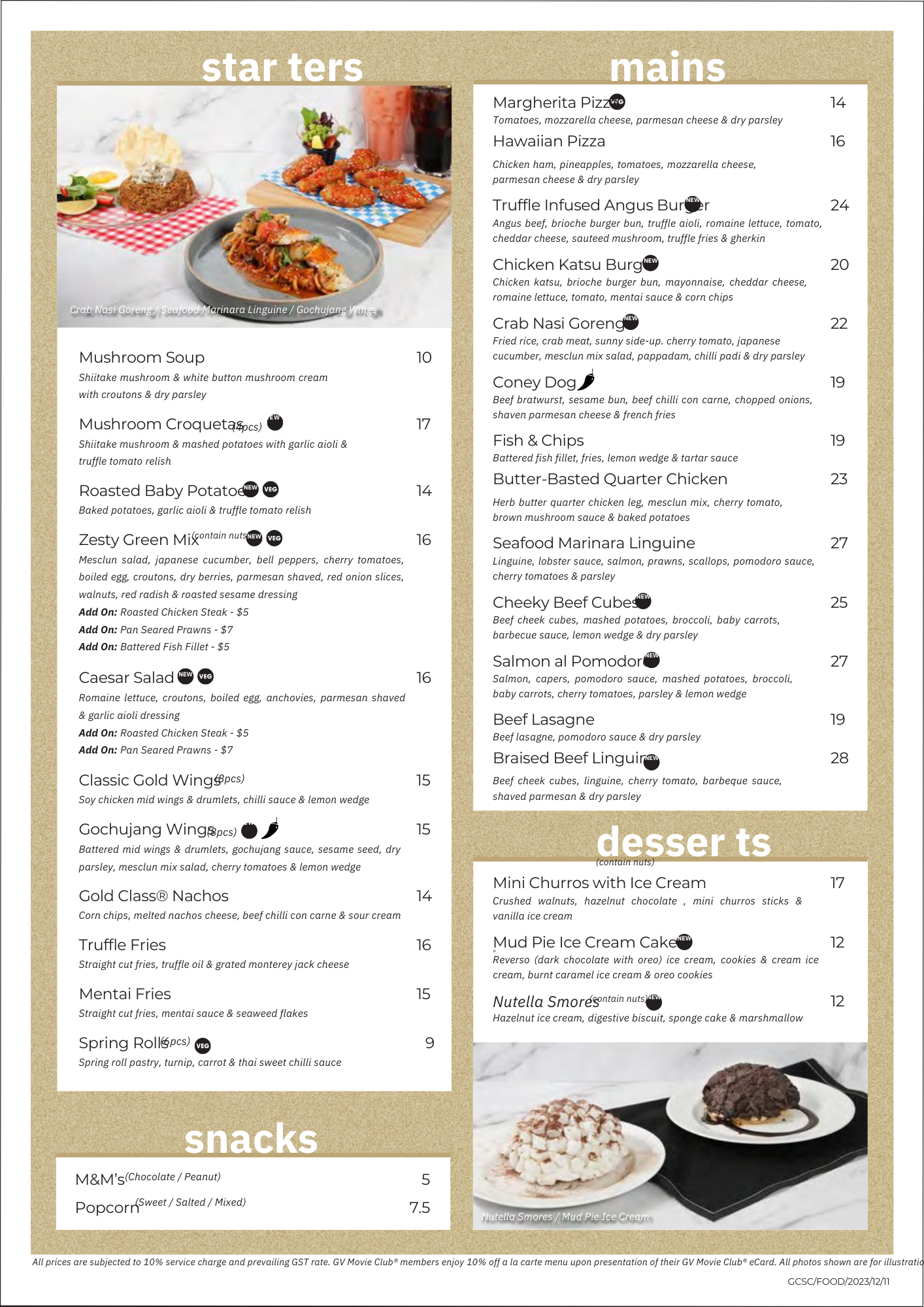 Golden Village Popcorn Menu Prices Singapore 2024