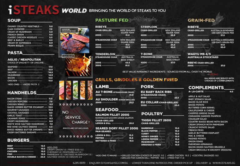 Isteaks Menu Singapore 2025 – Happy Hour & Weeday Lunch Specials