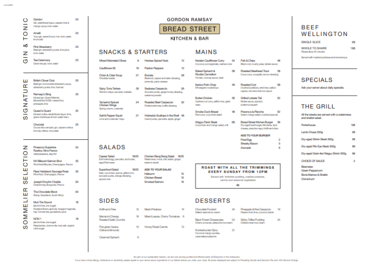 Bread Street Kitchen Menu Singapore With Prices (Updated 2024)