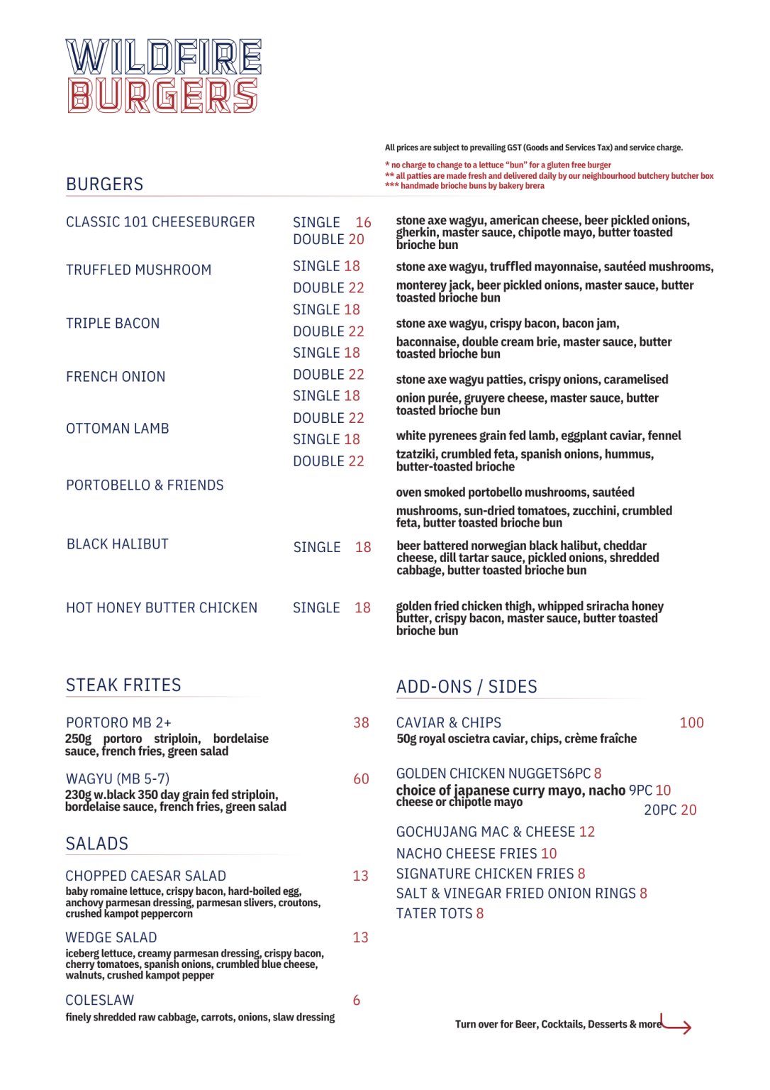 Wildfire Burgers Menu Singapore Prices (Updated 2024)
