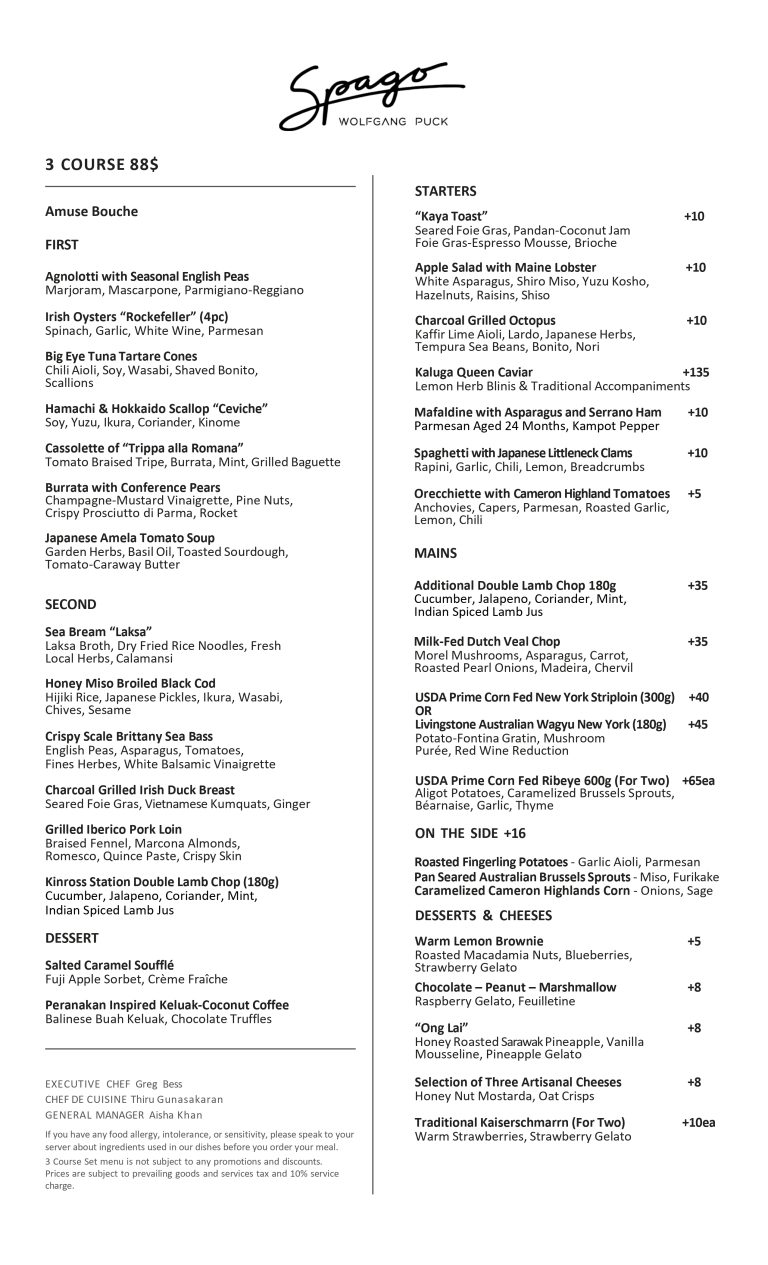 Spago Menu Singapore With Prices 2024 - Promotions & Deals