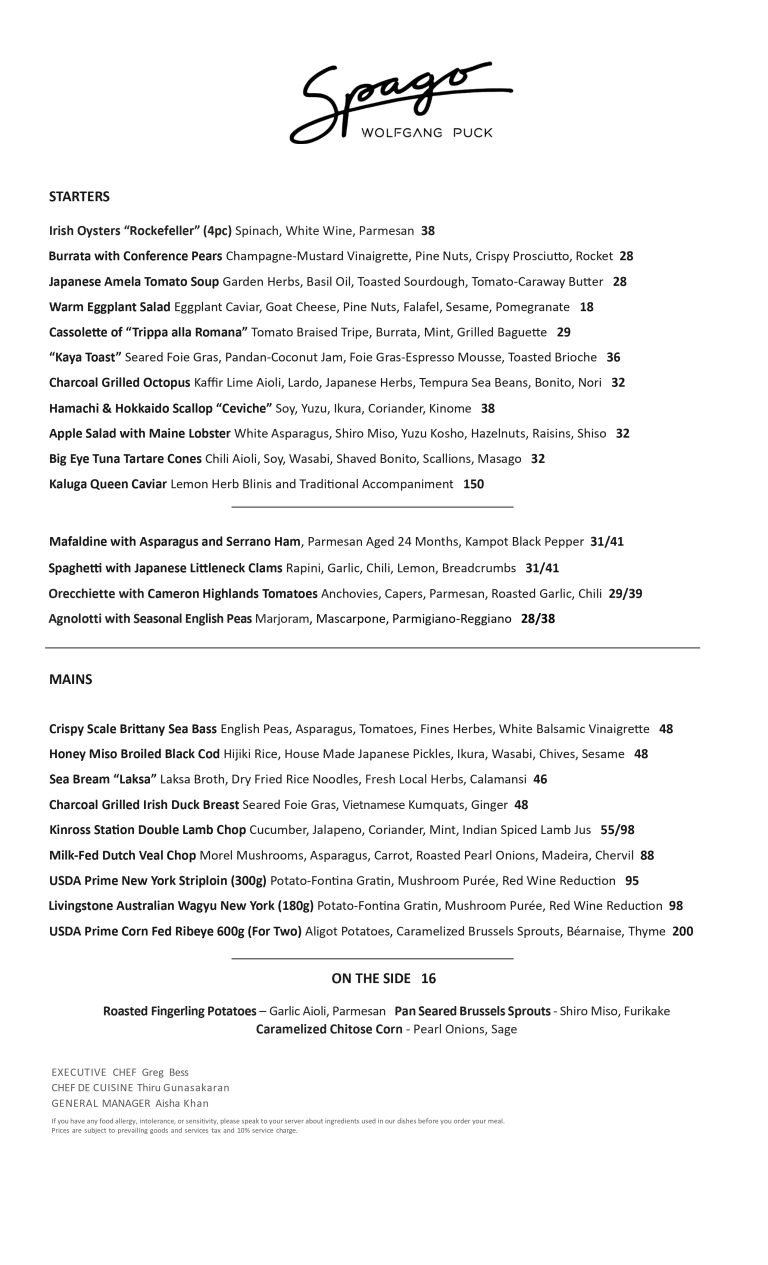 Spago Menu Singapore With Prices 2024 - Promotions & Deals