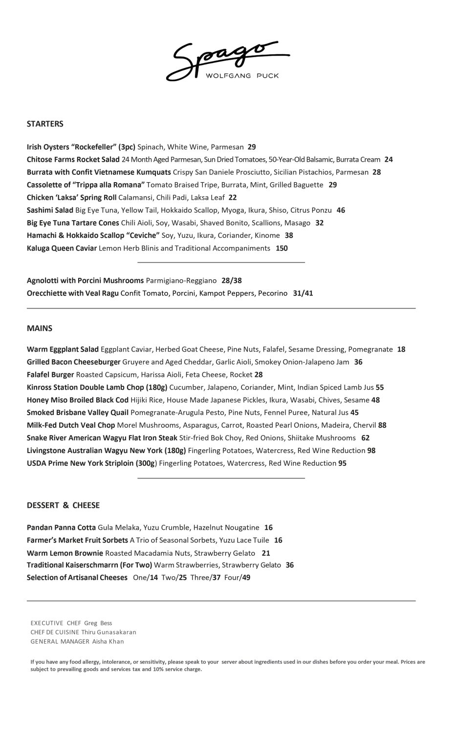 Spago Menu Singapore With Prices 2024 - Promotions & Deals